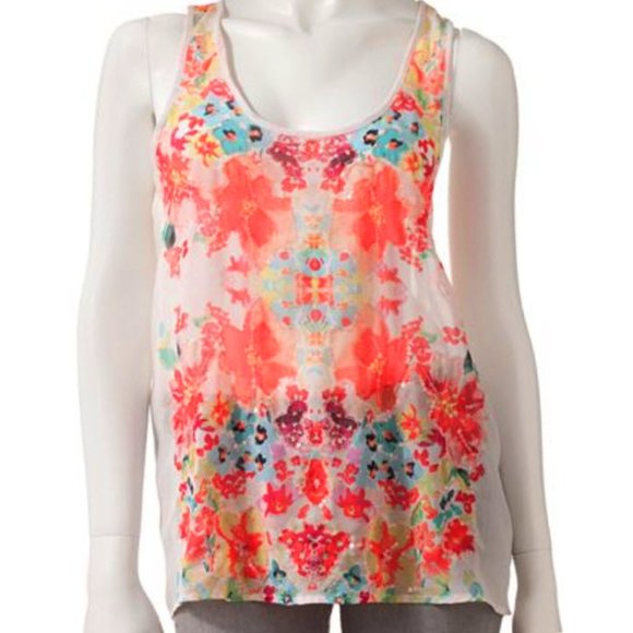 Candie's | Tops | Candies Sheer Colorful Floral Tank Blouse | Poshmark